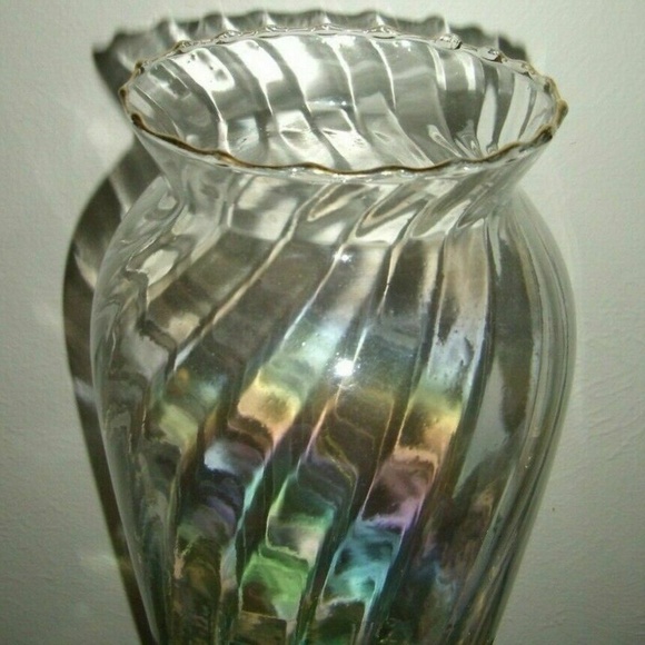 Accents | Rare Iridescent Swirl Pattern Gold Rim Glass Vase | Poshmark